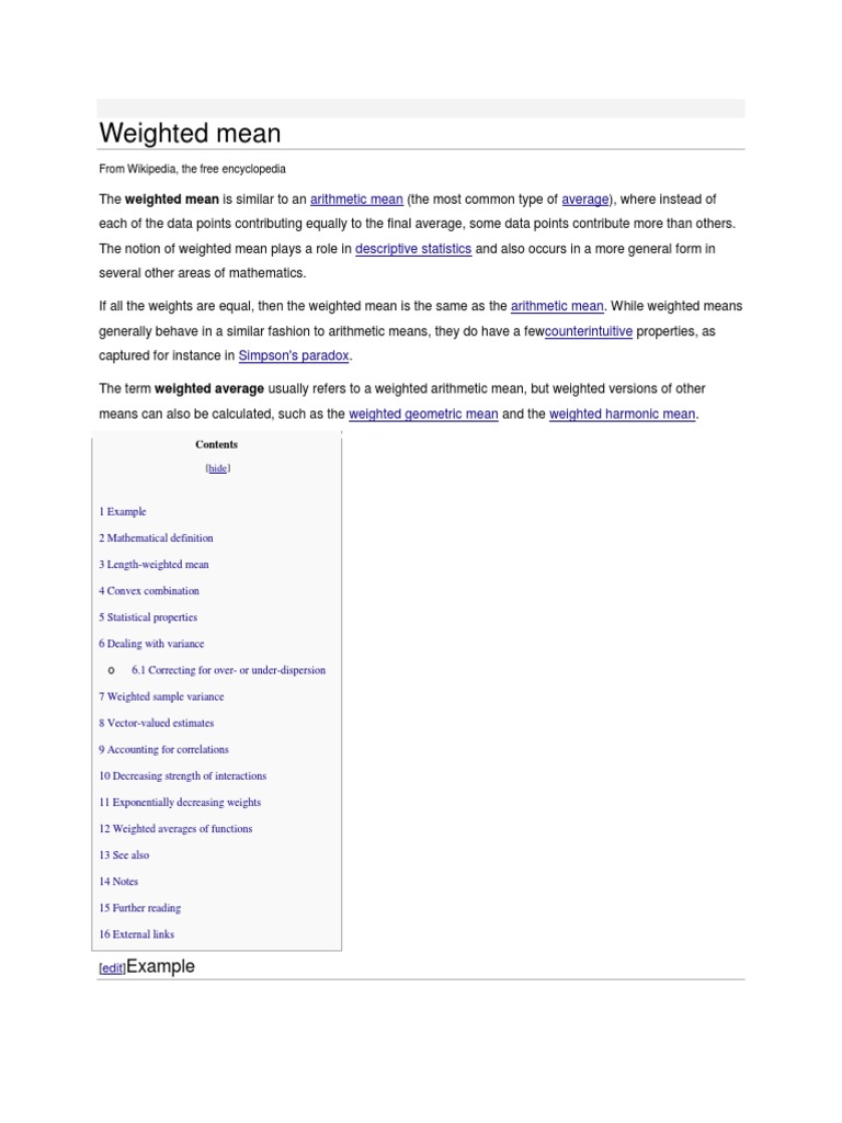 Weighted Mean | PDF | Weighted Arithmetic Mean | Arithmetic Mean