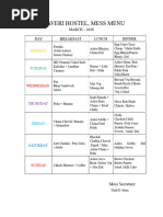 CAE NUST Hostel Mess Menu 2026 | PDF | Lunch | Food And Drink Preparation