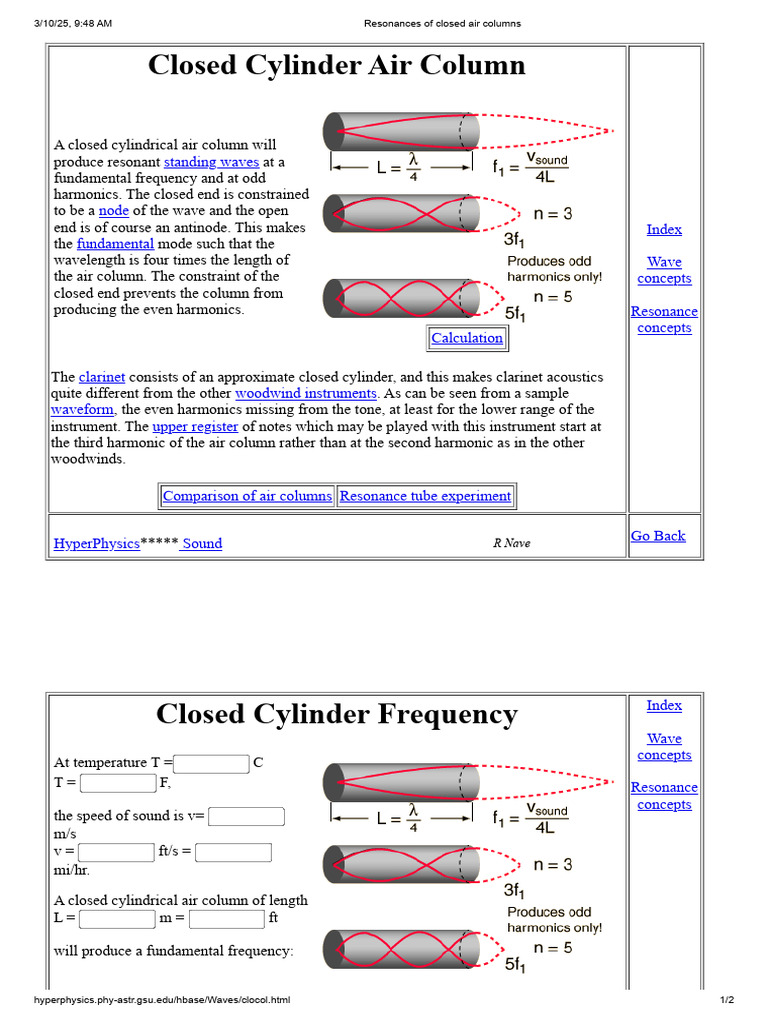 Resonances of Closed Air Columns | PDF | Harmonic | Motion (Physics)