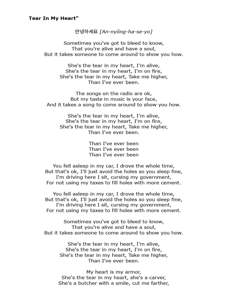 Twenty One Pilots - Tear in My Heart Lyrics _ AZLyrics.com | PDF