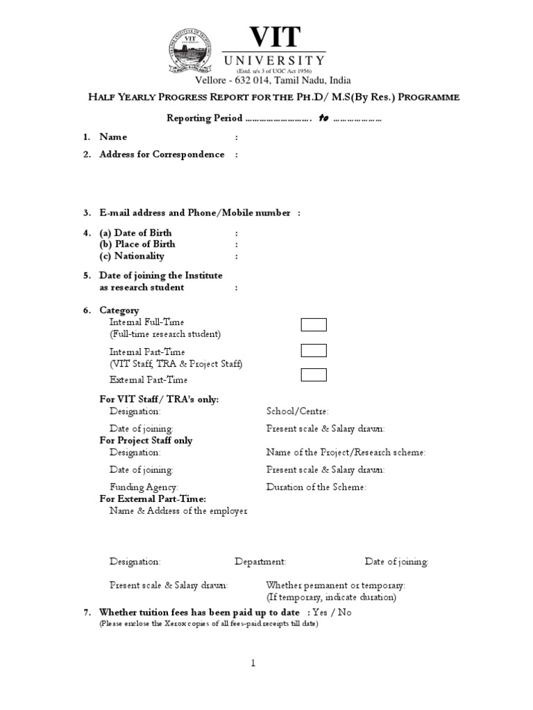Application For Half Yearly Progress Report | PDF | Academia | Further ...