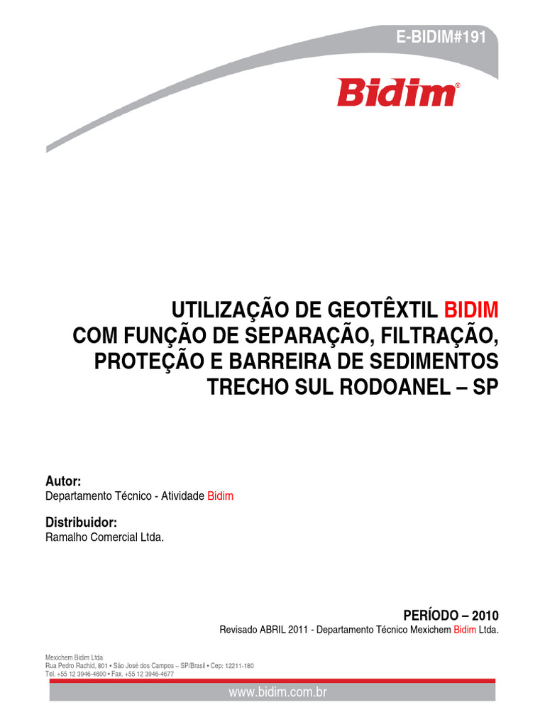 Utilização de Geotêxtil Bidim Com Função de Separação, Filtração ...