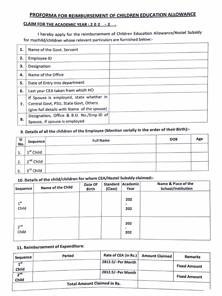 Children Education Allowances LATEST PROFORMA 2024-25 | PDF