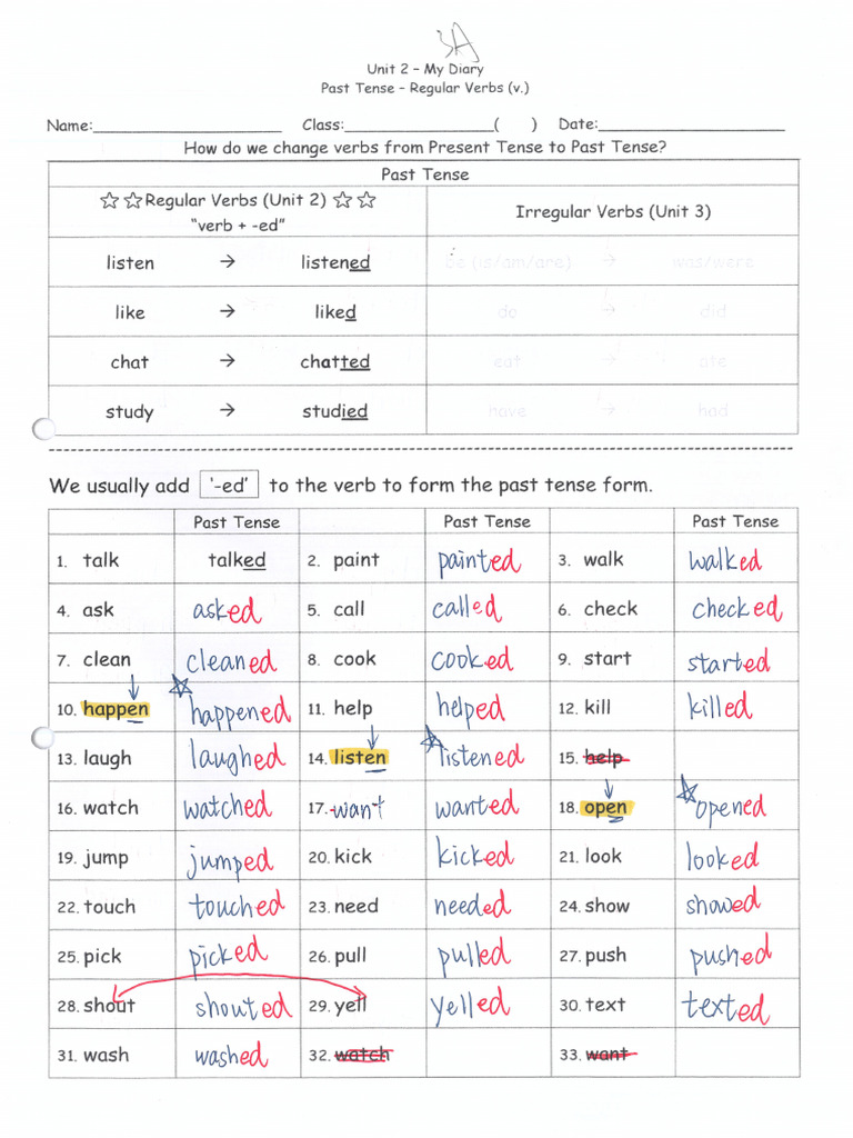 04 - Unit 2 - Regular Verbs (ANS) | PDF