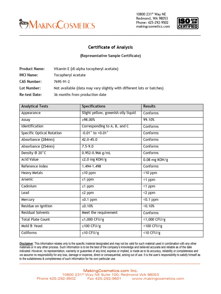 Vitamin E (Dl-Alpha-Tocopheryl-Acetate) - Synthetic Oily Liquid | PDF