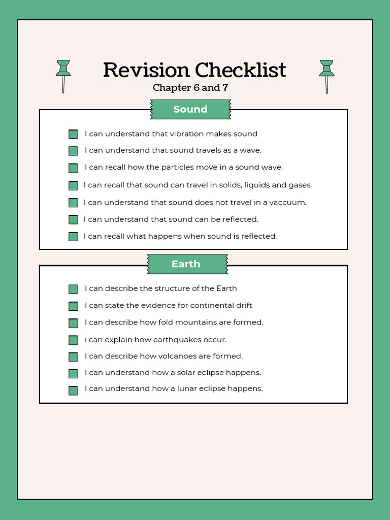 Revision Checklist Worksheet in Pink Illustrative Style | PDF
