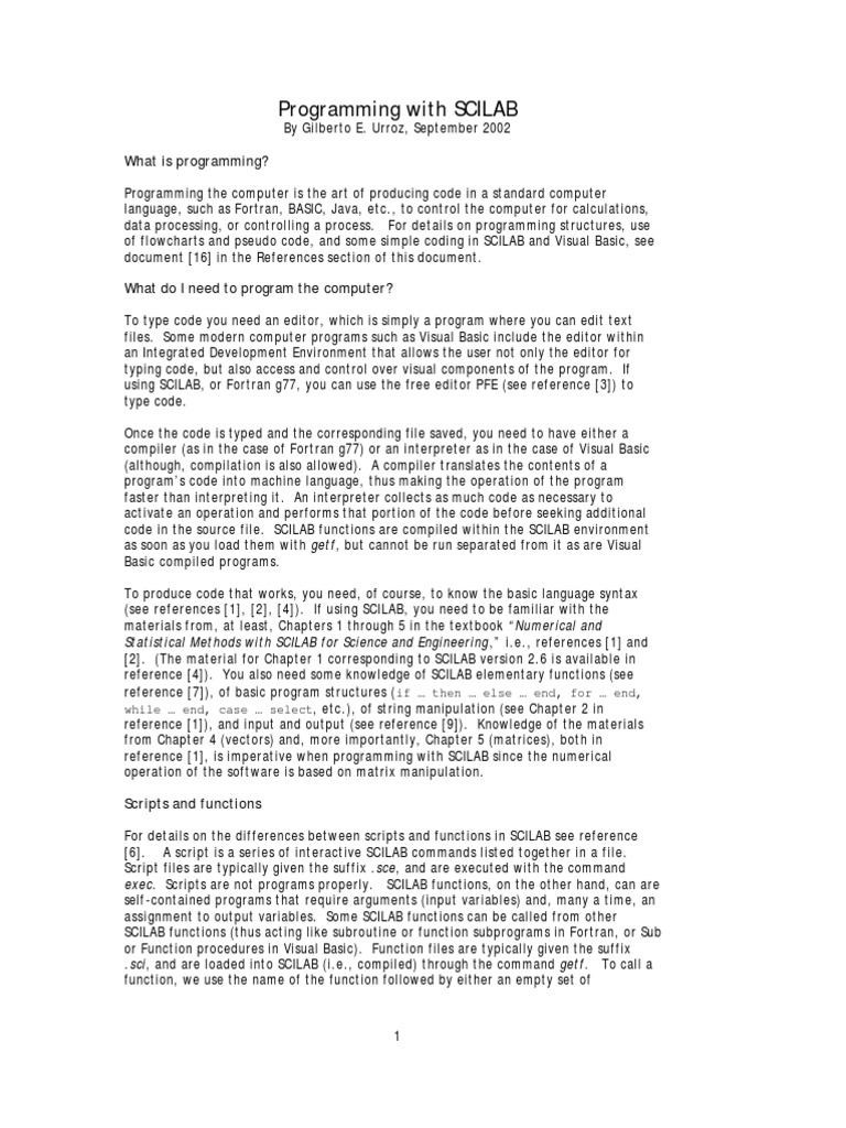 Programming With Sci Lab Pdf Parameter Computer Programming Pi