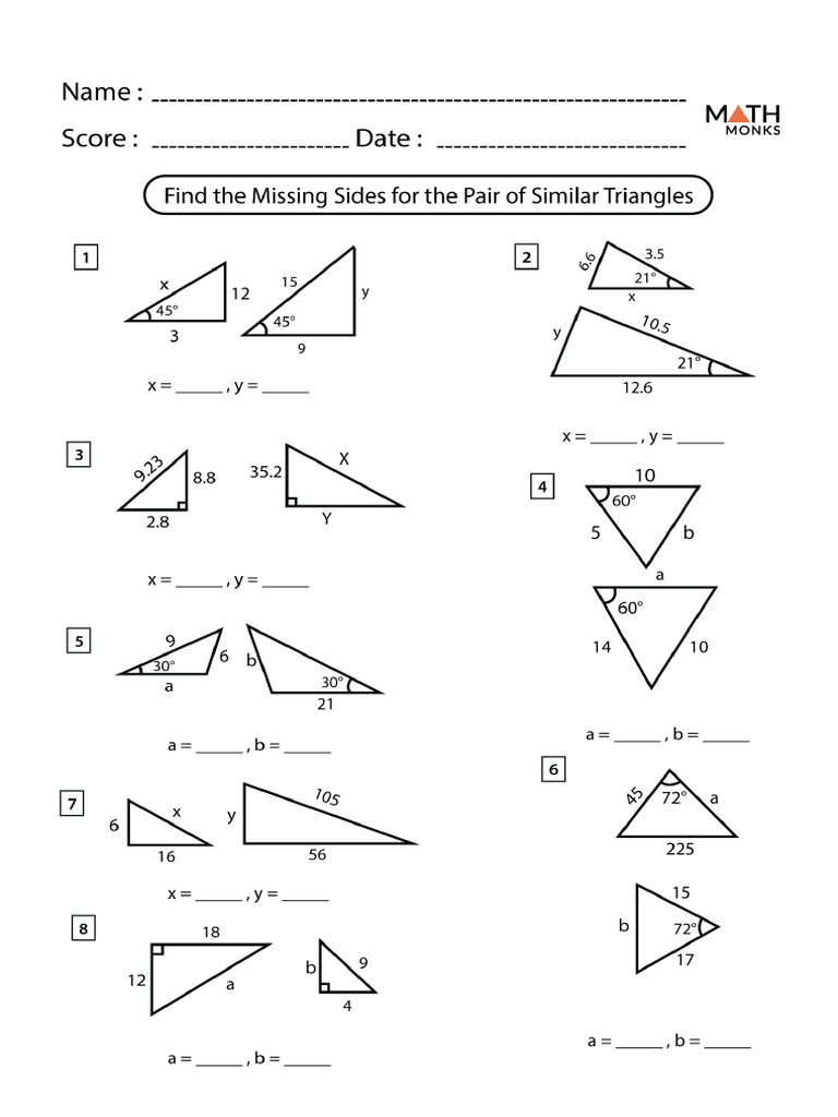 Finding Missing Sides of Similar Triangles Worksheet | PDF