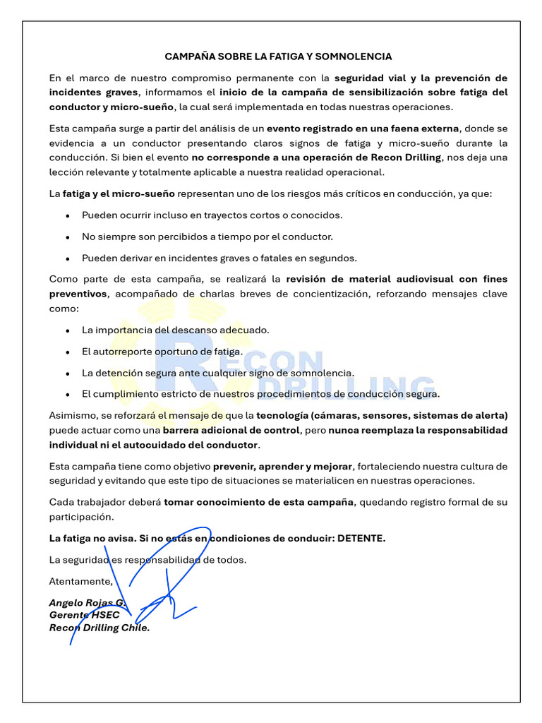 Campaña Sobre La Fatiga y Somnolencia Recon Drilling | PDF