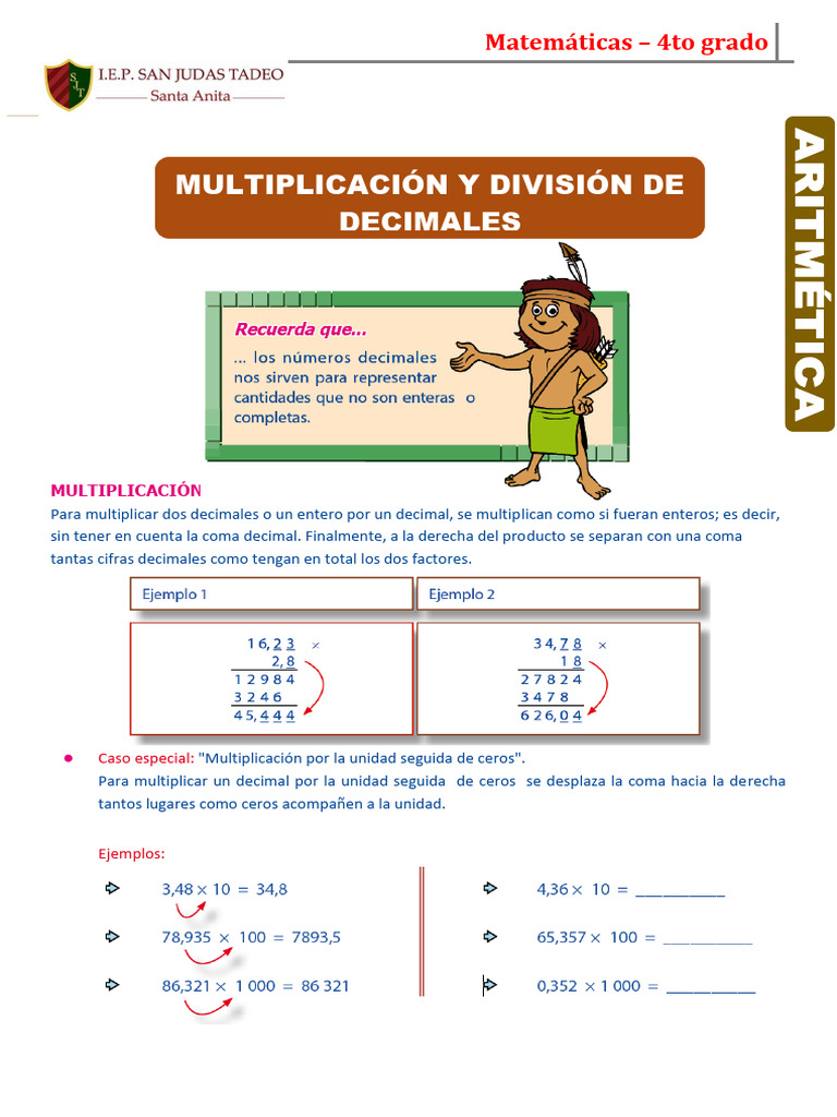 Multiplicación y División de Decimales | PDF | División (Matemáticas ...