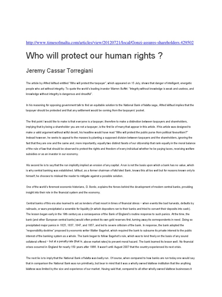 Who Will Protect Our Human Rights? - Jeremy Cassar Torregiani | PDF ...