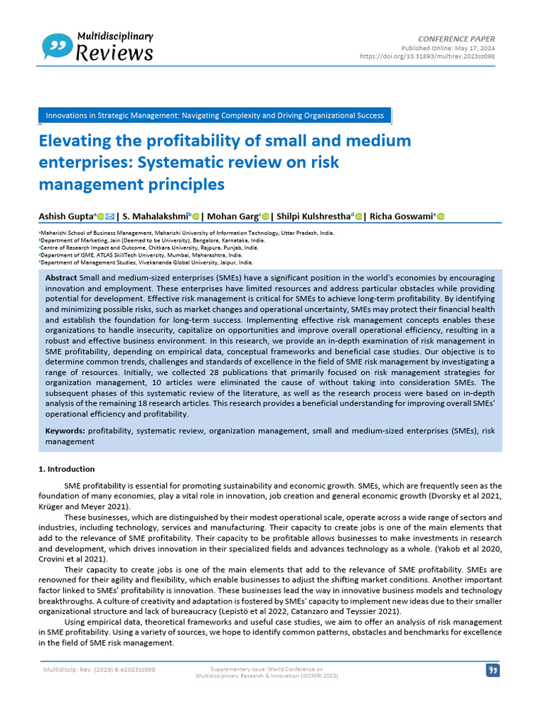 Elevating the Profitability of Small and Medium En | PDF | Risk ...