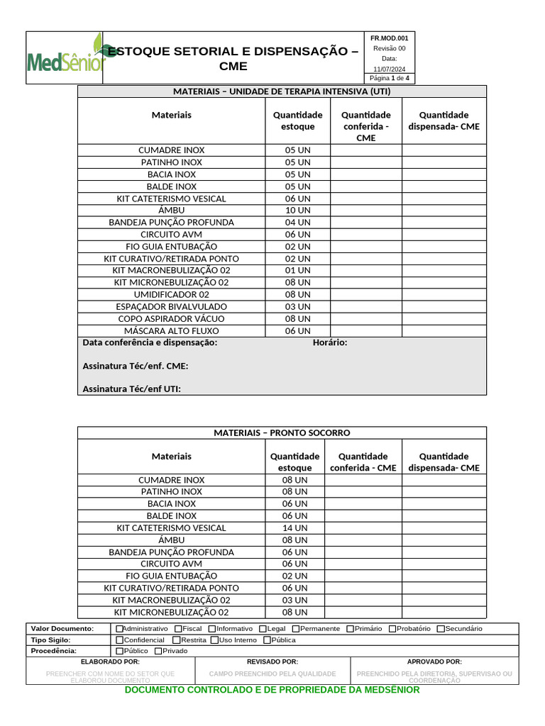 Estoque Setorial Areas Assistenciais Atual | PDF