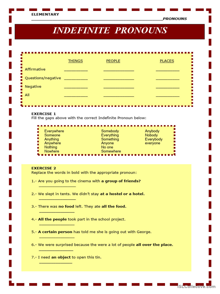 5th Junior Indefinite Pronouns | PDF