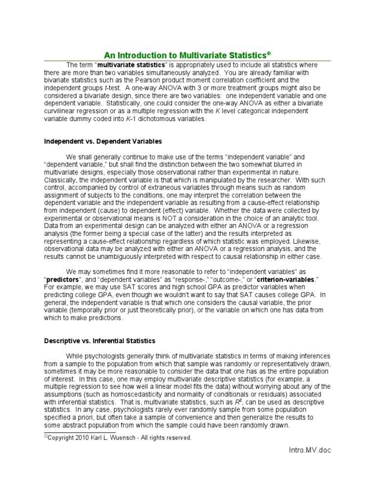 An Introduction To Multivariate Statistics | PDF | Logistic Regression ...