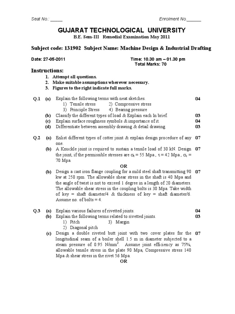 MDID Machine Design GTU Paper | PDF | Lever | Stress (Mechanics)