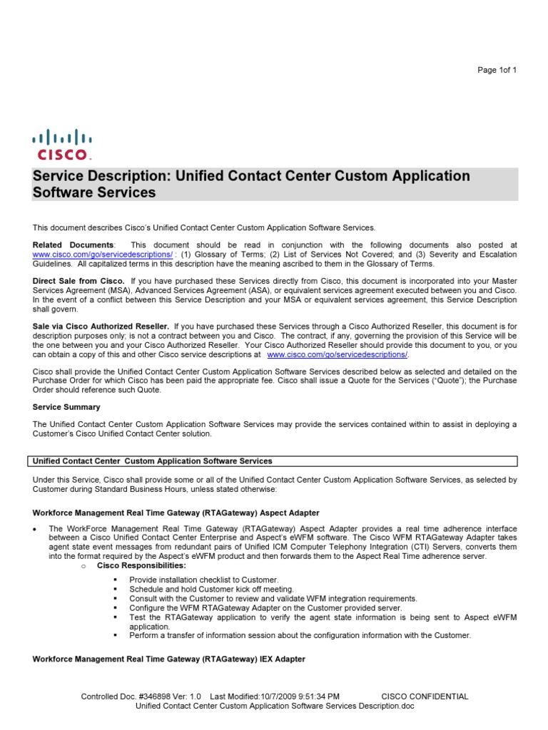 Unified Contact Center Custom Application Software Services | PDF ...