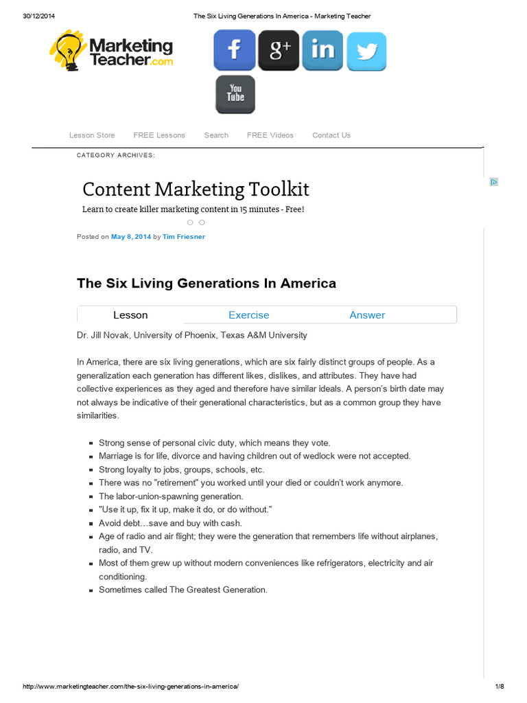 The Six Living Generations in America-LESSON | PDF | Marketing | Toys