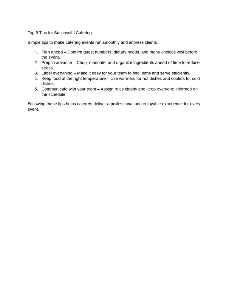 Top 5 Tips For Successful Catering | PDF