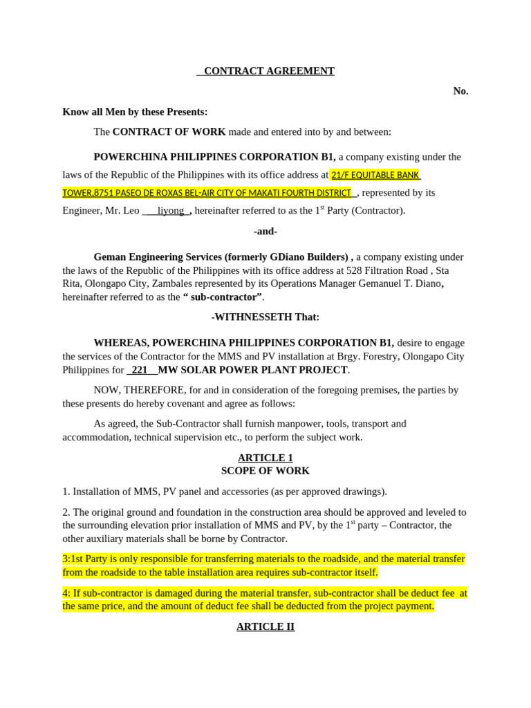 PowerChina B1 - Geman MMS and PV | PDF | Subcontractor | Business