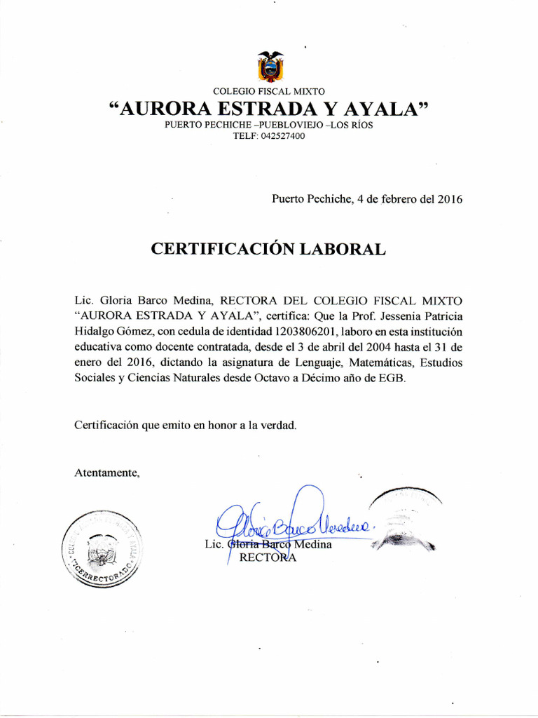 Certificado Jessenia Hidalgo Aurora Estrada y Ayala | PDF