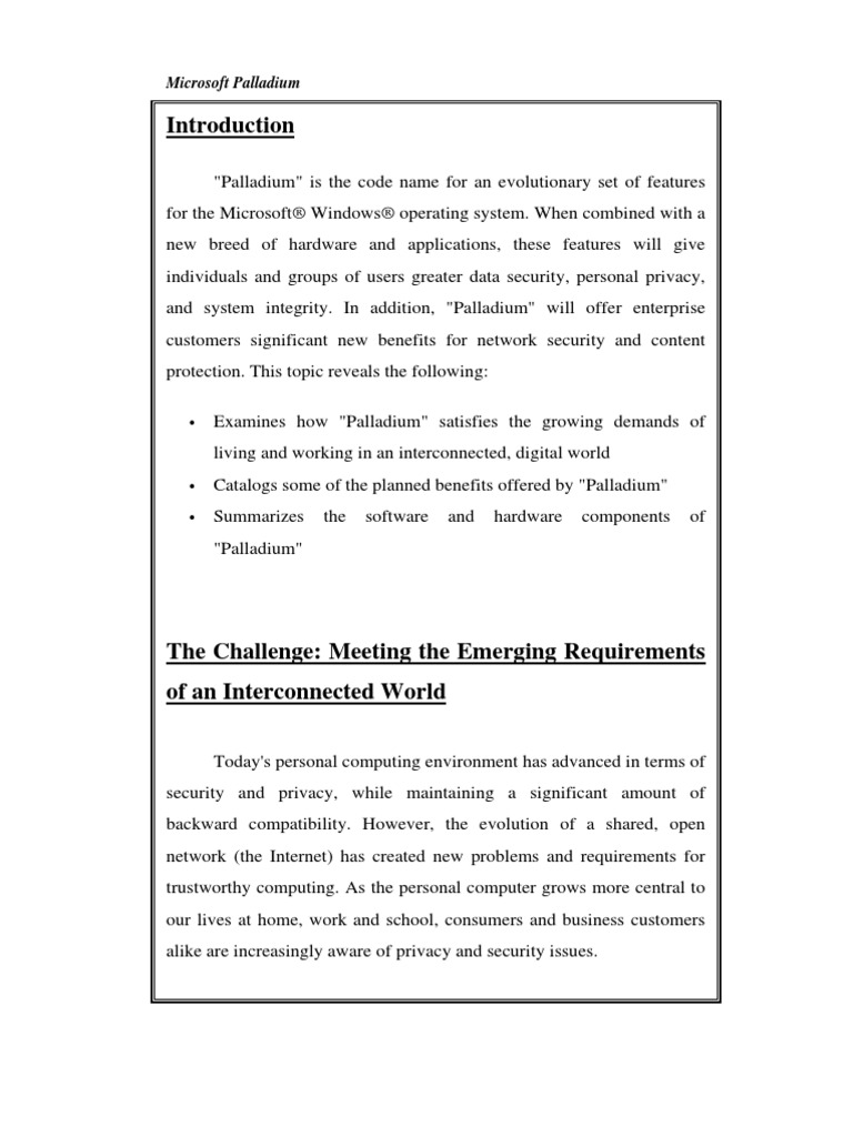 Microsoft Palladium | PDF | Trusted Computing | Digital Rights Management