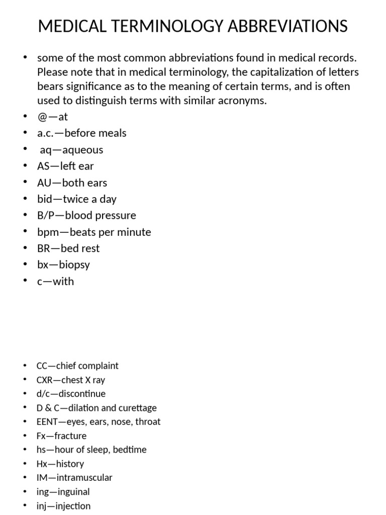 Medical Terminology Abbreviations | PDF