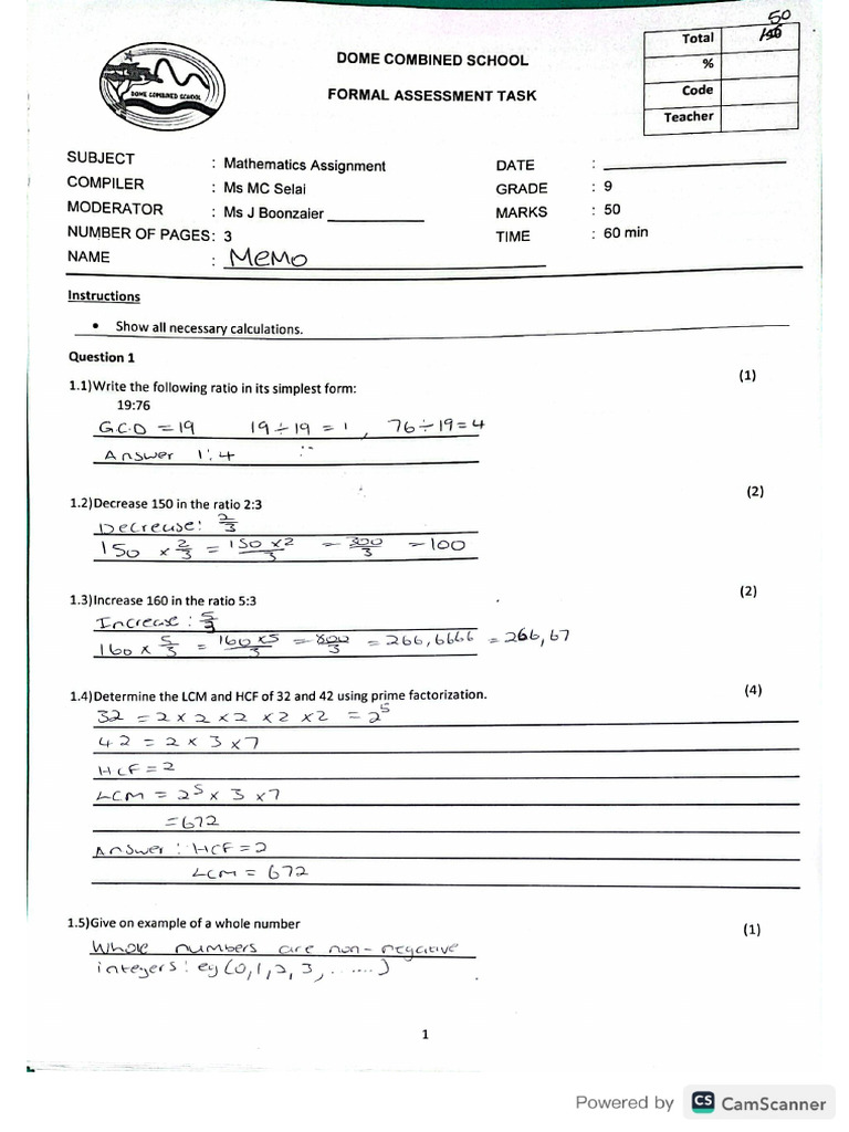 Formal Assessment Gr9 Memo | PDF