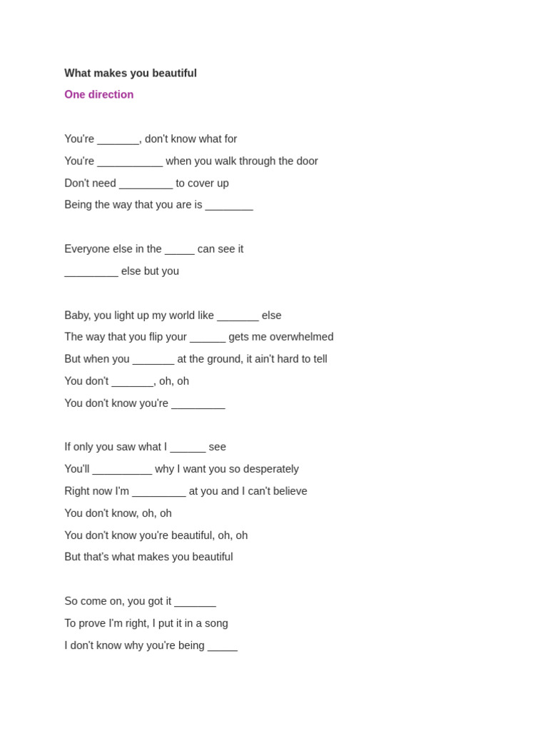 What Make You Beautiful Lyrics | PDF