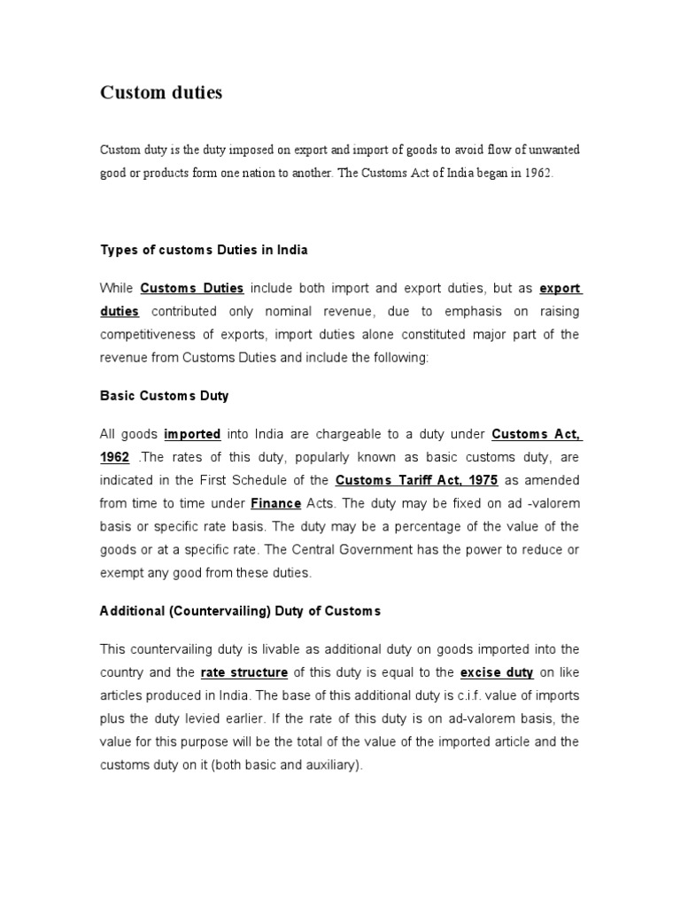 Types of Customs Duties in India | PDF | Tariff | Dumping (Pricing Policy)