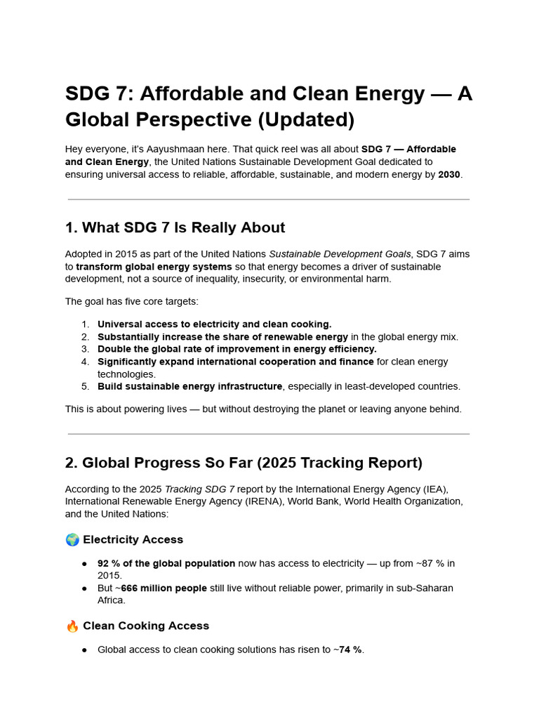 SDG 7 - Affordable and Clean Energy - A Global Perspective (Updated ...