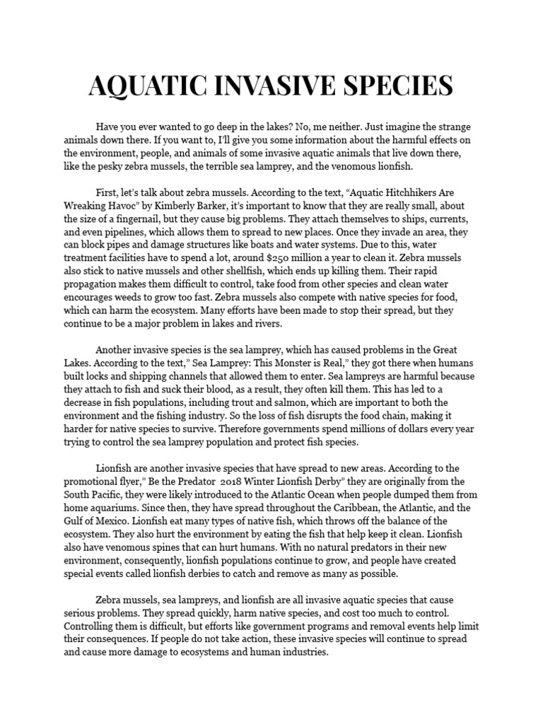 Aquatic Invasive Species Essay | PDF | Invasive Species | Biogeography