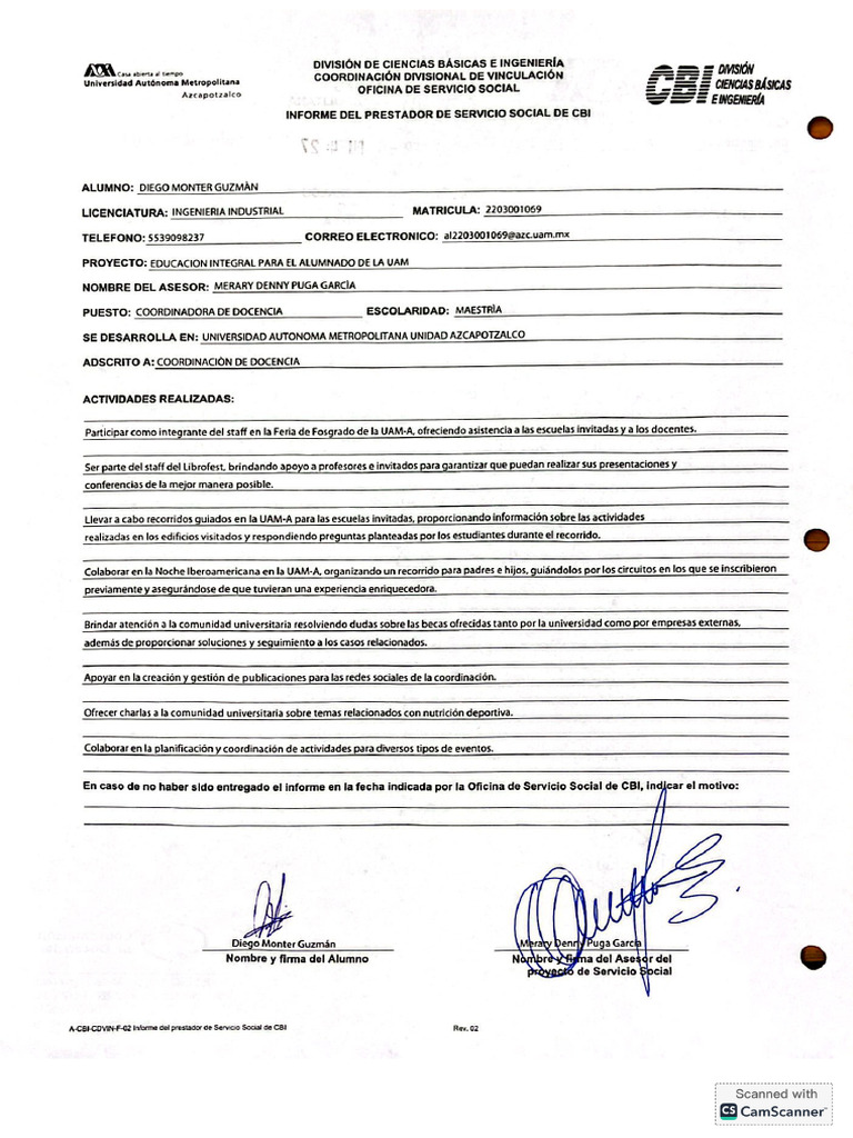 Informe de Avance de Actividades de Serv | PDF