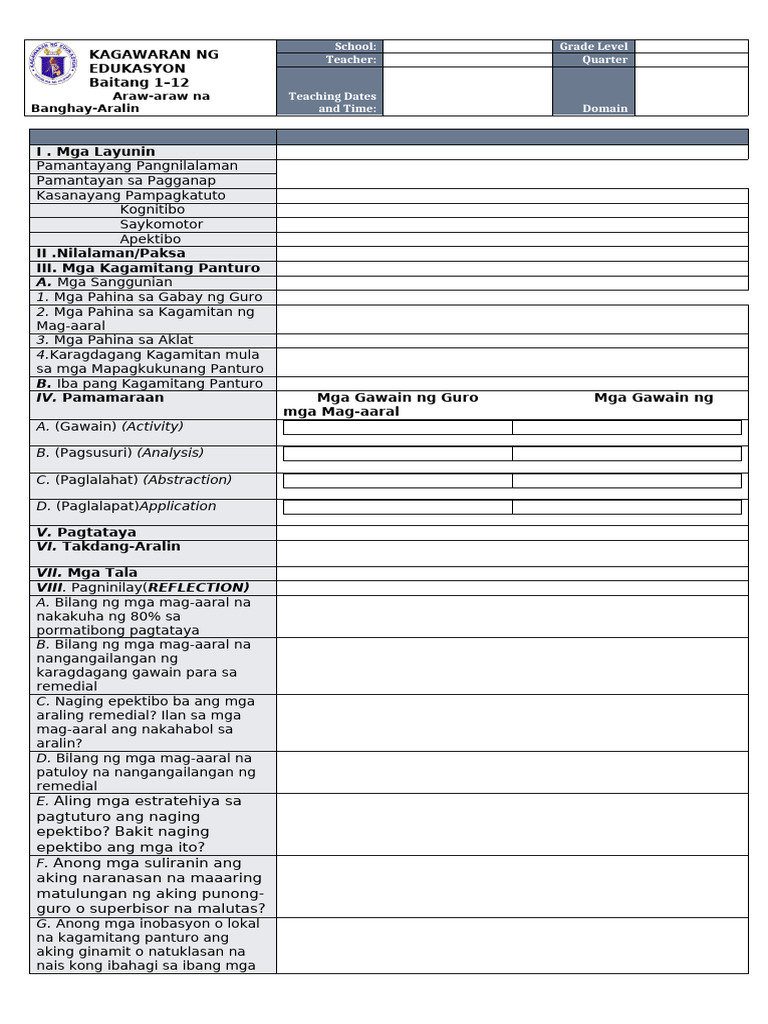 Lesson Plan Template in Filipino | PDF