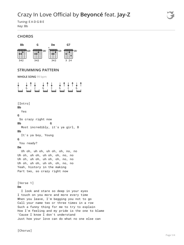 Crazy in Love - CHORDS (Piano:Guitar) | PDF | Song Structure | Popular ...
