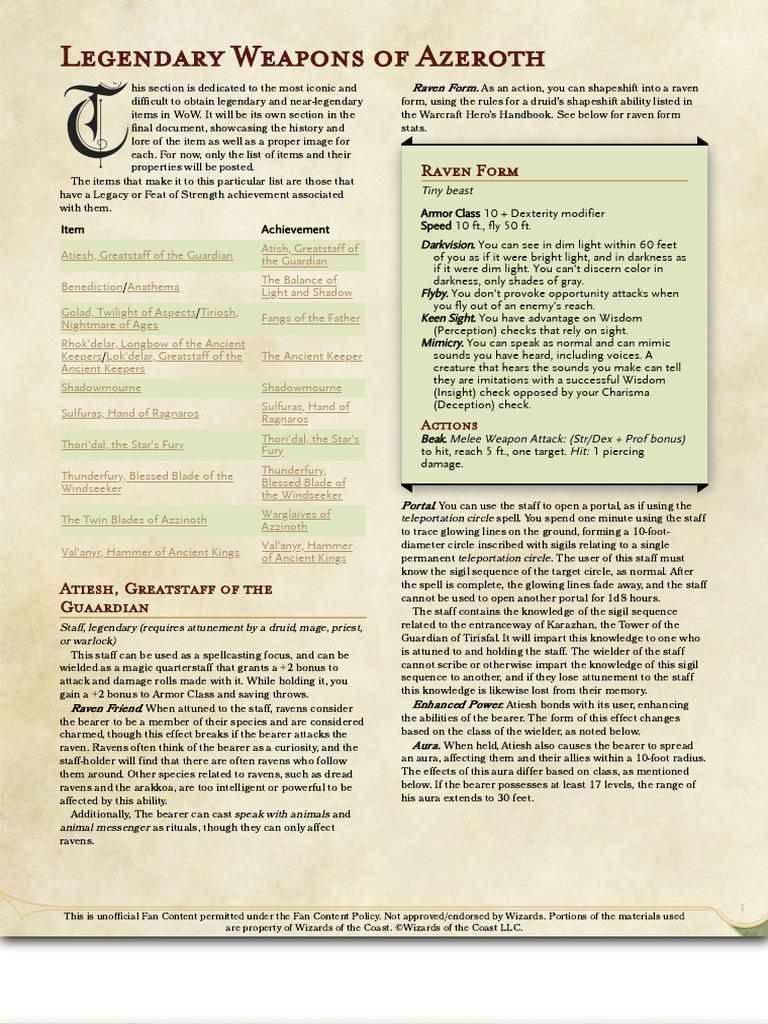 Legendary Weapons of Azeroth v2 - GM Binder | PDF | Arrow