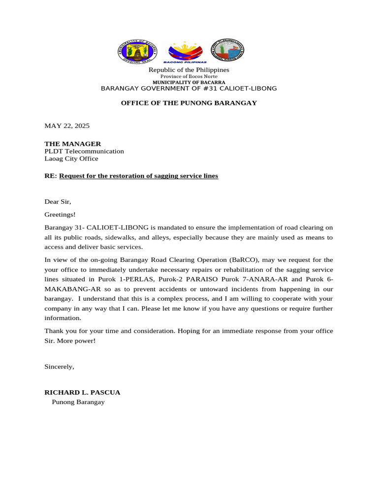 Request Letter PLDT | PDF