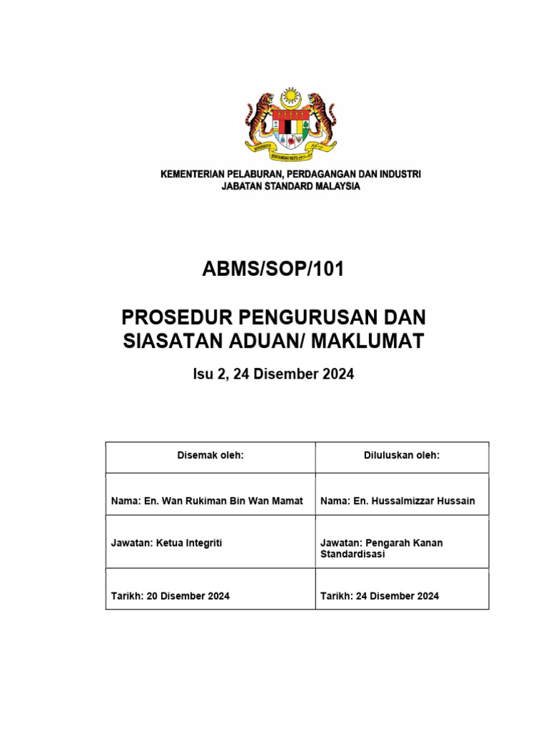 Prosedur Pengurusan Dan Siasatan Aduan-Maklumat | PDF