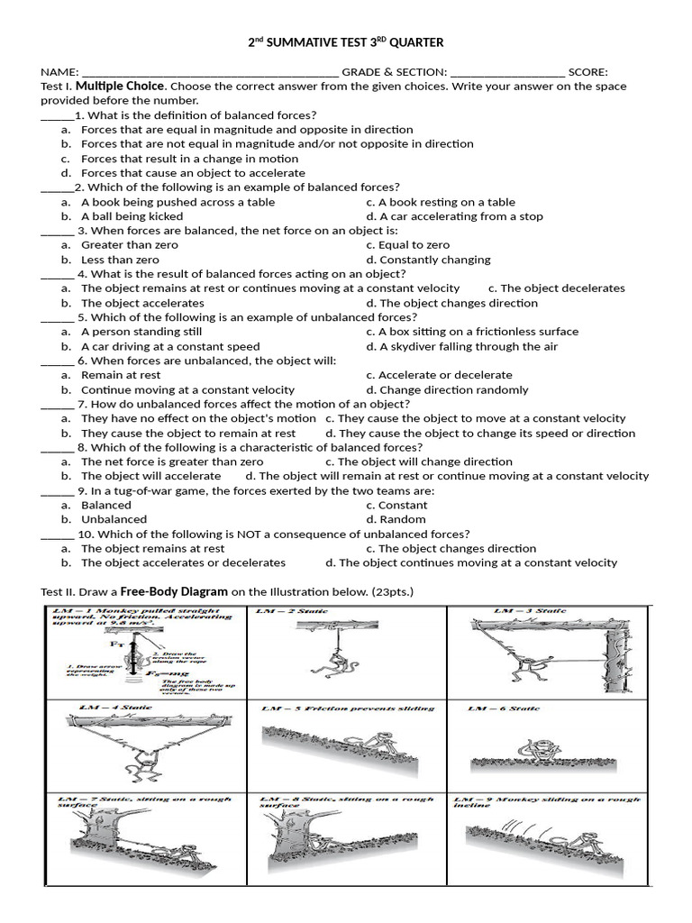 2nd Summative Test 3rd Quarter | PDF | Force | Acceleration