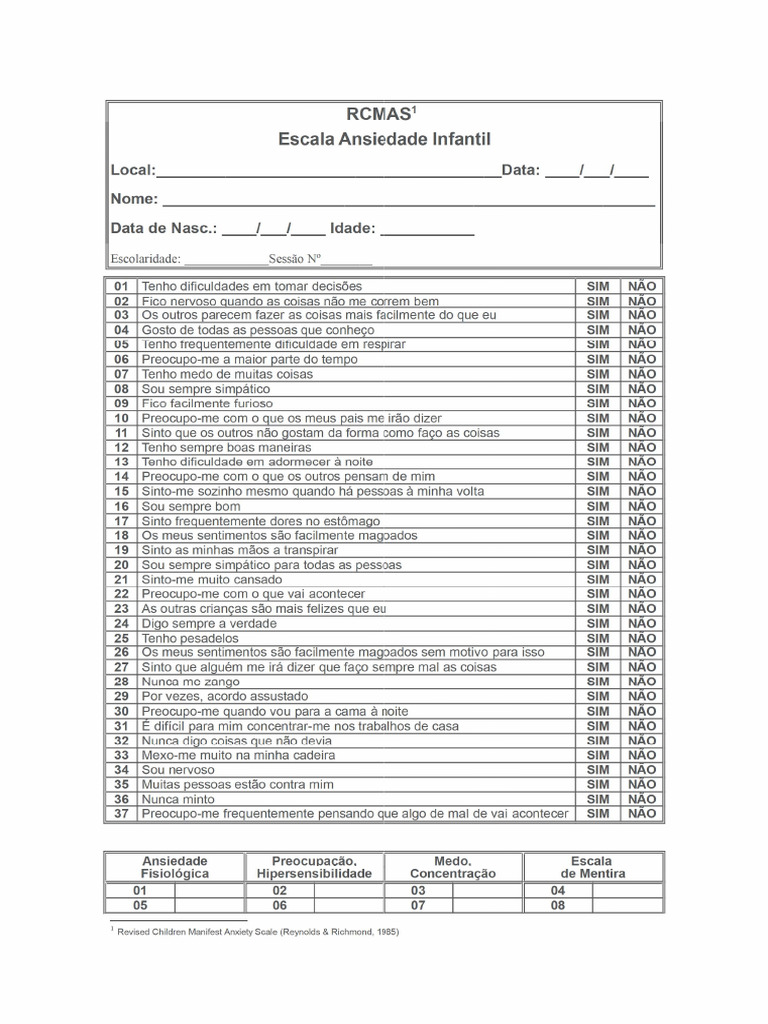 Rcmas Escala Ansiedade | PDF