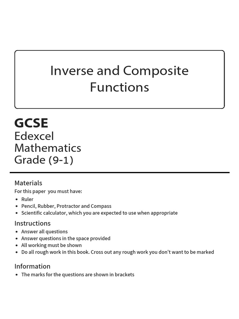 GCSE Inverse and Composite Functions Worksheet | PDF | Mathematics ...