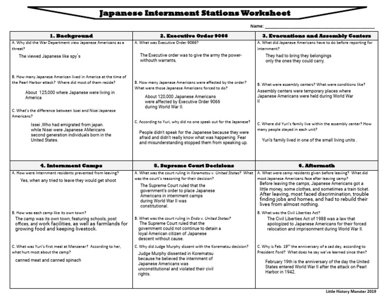 Mugisha Hakizimana (KC 10) - US B WW2 - Japanese Internment Worksheet ...