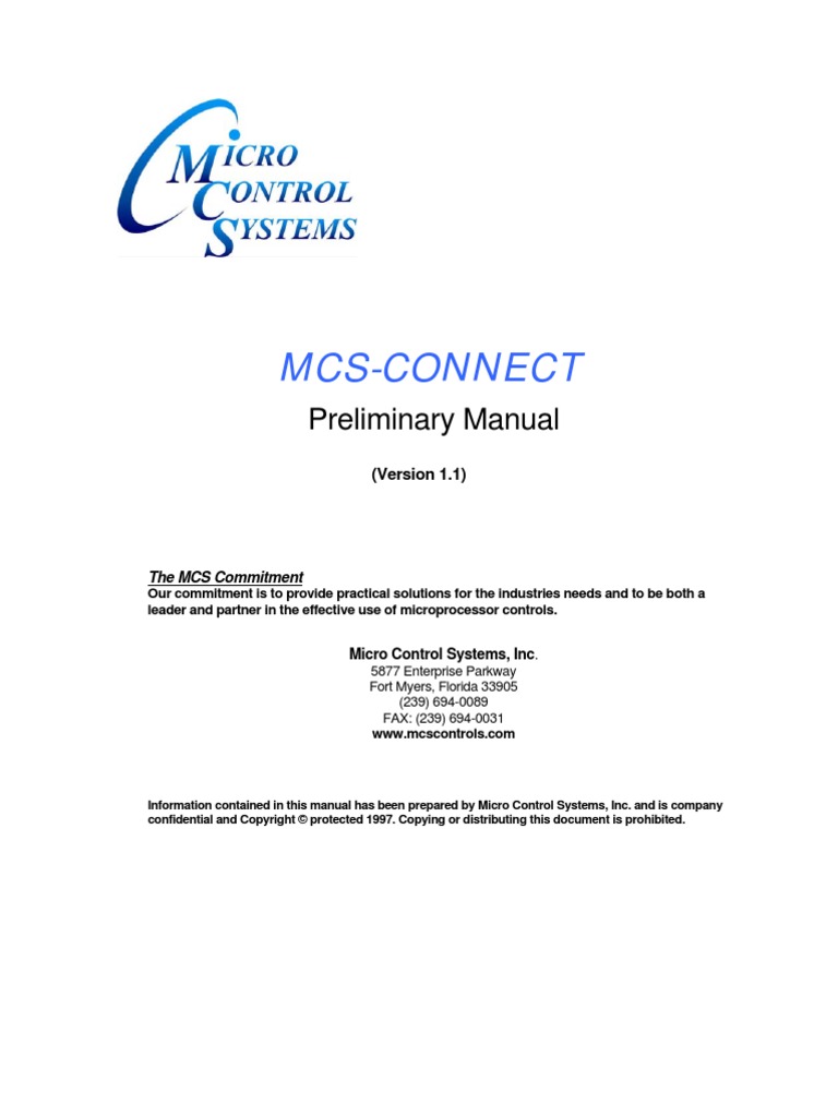 MCS-Connect Manual Rev 1.1 | PDF | Port (Computer Networking) | Personal Computers