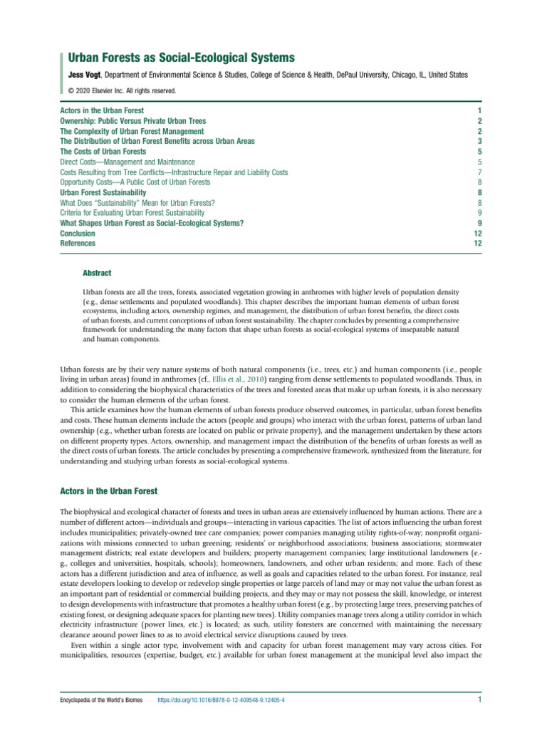 Vogt 2020b Urban Forests As Social Ecological Systems | PDF | Forests ...