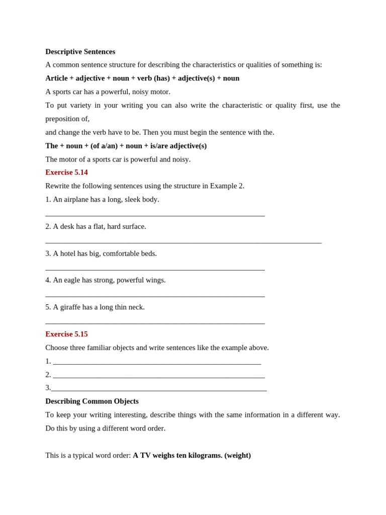 Descriptive Sentences Bahin | PDF | Adjective | Noun