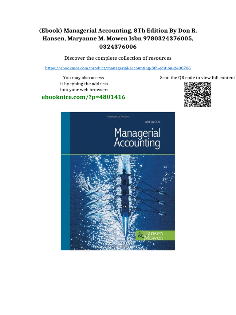 (Ebook) Managerial Accounting, 8th Edition by Don R. Hansen, Maryanne M ...