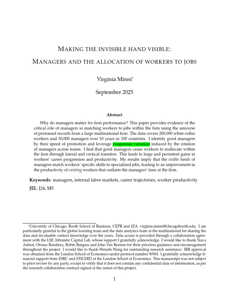 Minni - Making the Invisible Hand Visible Managers and the Allocation ...
