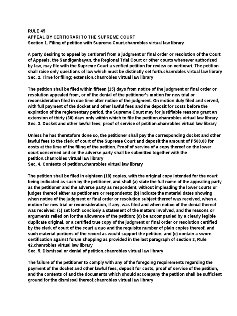 Rule 45 | PDF | Judgment (Law) | Certiorari