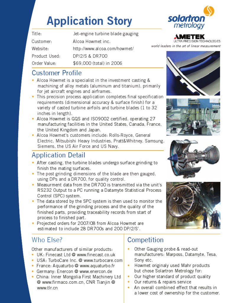 Application Story 2 Howmet Turbine Blade Gauging | PDF | Alcoa | Turbine