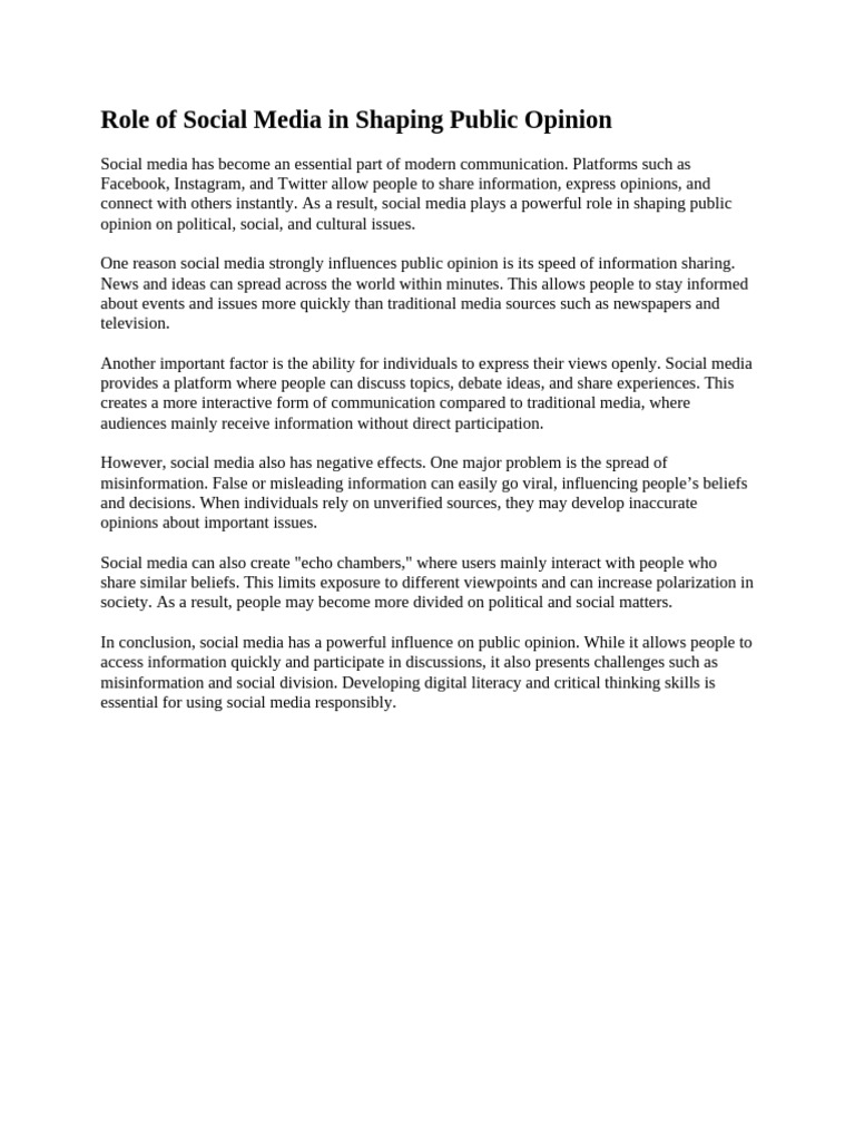 Role of Social Media in Shaping Public Opinion | PDF